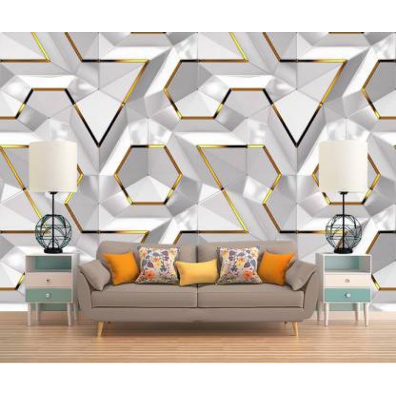 Jual Wallpaper Sticker Dinding Motif Geometric Abu Putih Gold Dekorasi ...