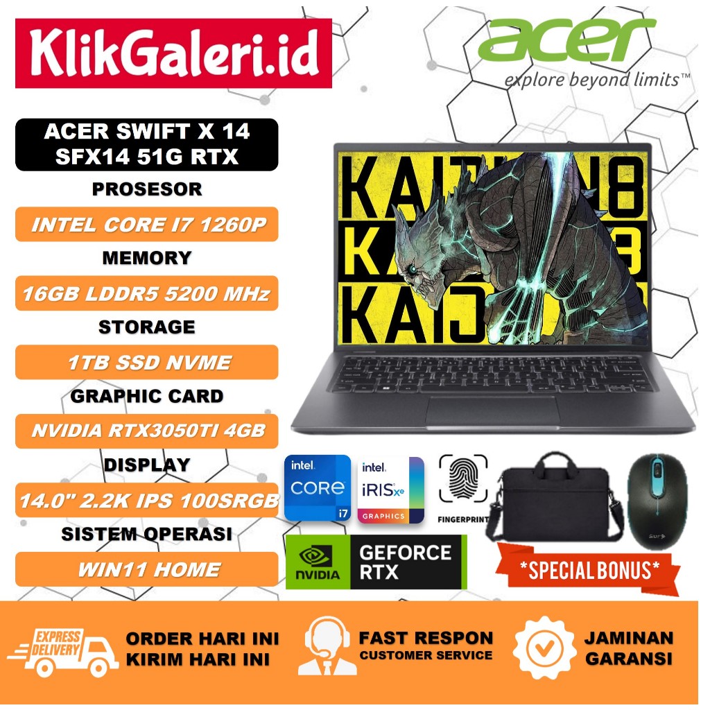 Jual Laptop Gaming Acer swift X SFX14 51G i7 1260P RTX 3050ti IPS 100% srgb | Shopee Indonesia