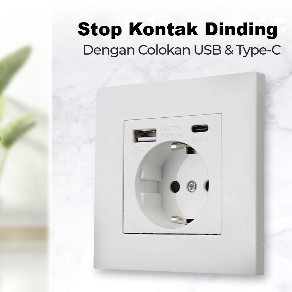 Jual Stop Kontak EU + Type C USB Port Dinding Tembok Colokan Listrik ...