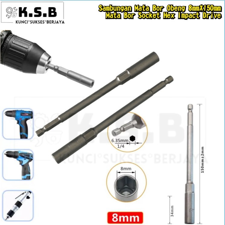 Jual Sambungan Mata Bor Obeng PANJANG 8mm x 150mm/Mata Bor Socket Hex ...