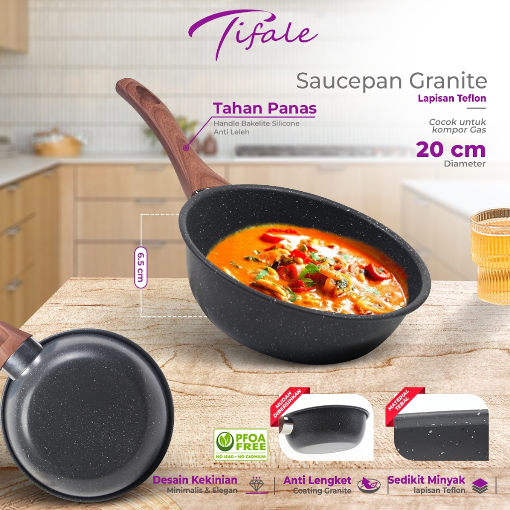 Jual Tifale By Hongzhuo Deep Sauce Pan 20cm Granite Coating Anti Lengket | Shopee Indonesia