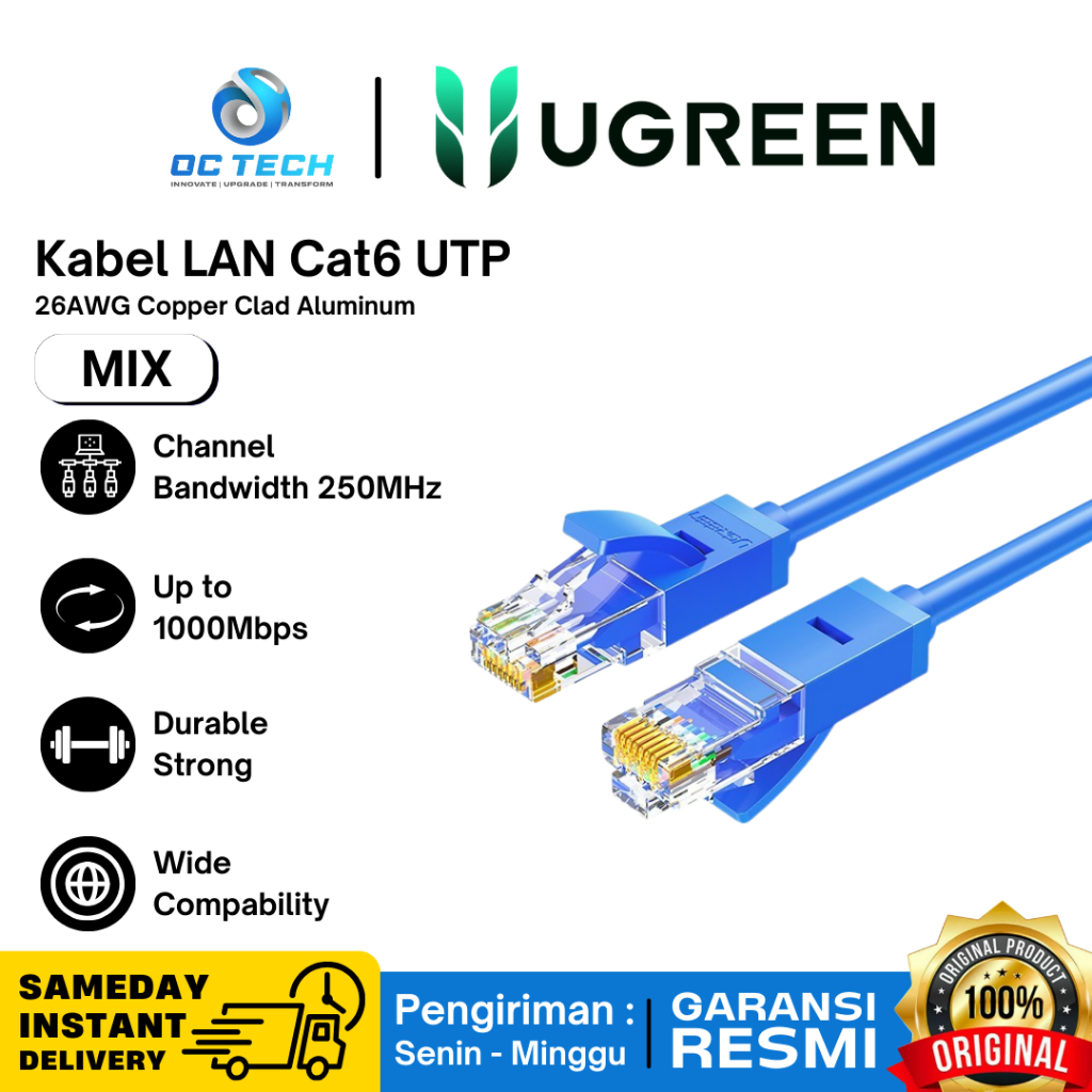 Jual UGREEN Kabel UTP LAN Cat6 UGREEN Kabel LAN RJ45 Cat.6 Gigabit Ethernet UTP 24AWG 1000Mbps ...