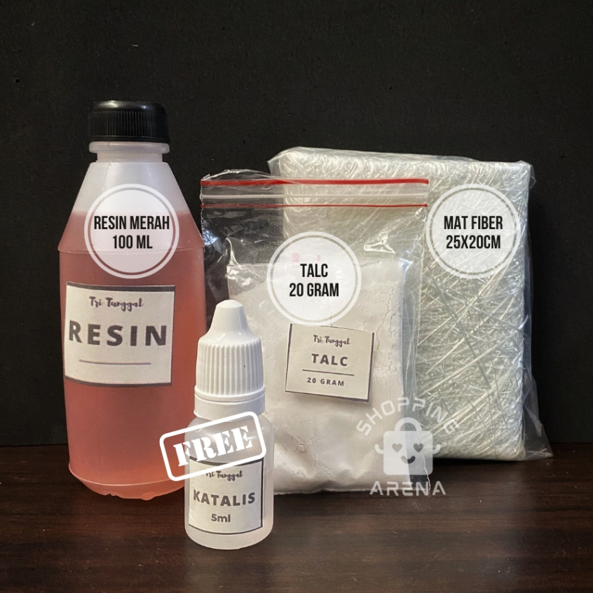 Jual PAKET RESIN 100 GRAM MERAH KOMPLIT Recine Resine Fiberglass Mika ...
