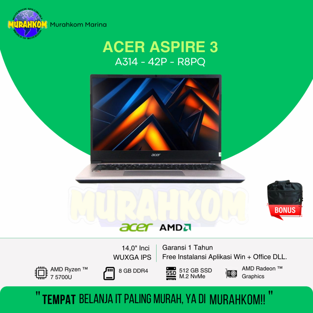 Jual ACER ASPIRE 3 A314-42P-R8PQ AMD Ryzen™ 7 5700U RAM 8GB SSD 512 14 ...