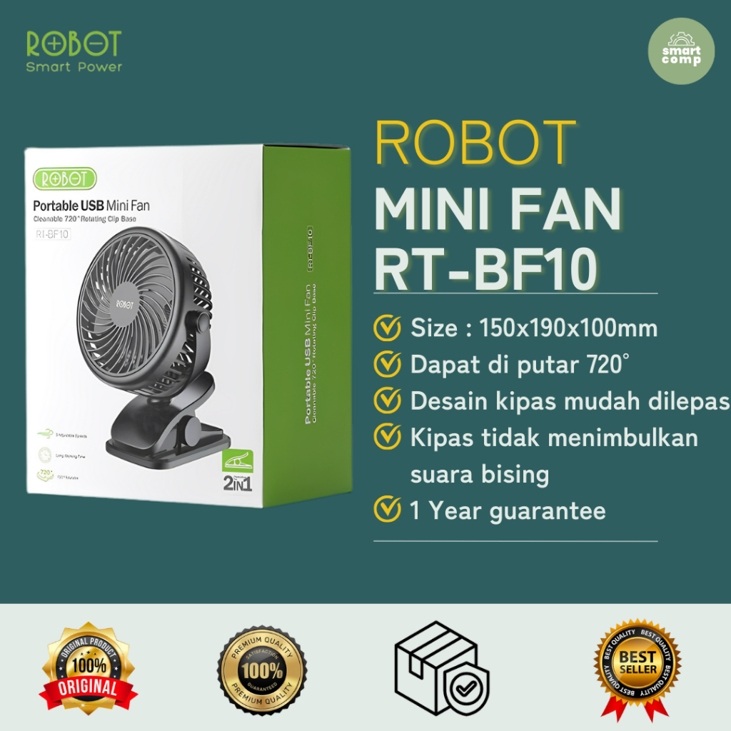 Jual KIPAS ANGIN PORTABLE MINI FAN ROBOT RT-BF10 CLEANABLE FAN 2000mAh ...