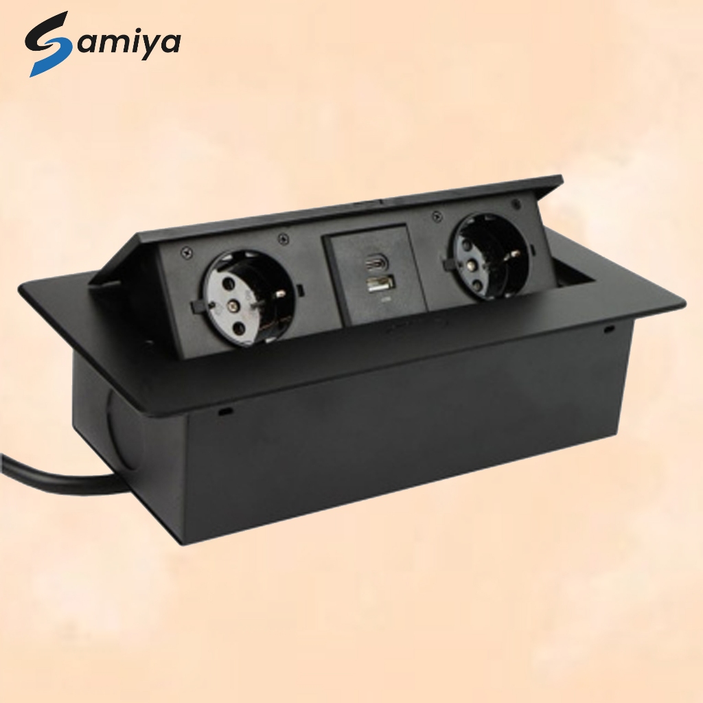 Jual stop kontak tanam 2 lubang / pop up socket meja 2 slot + USB type ...