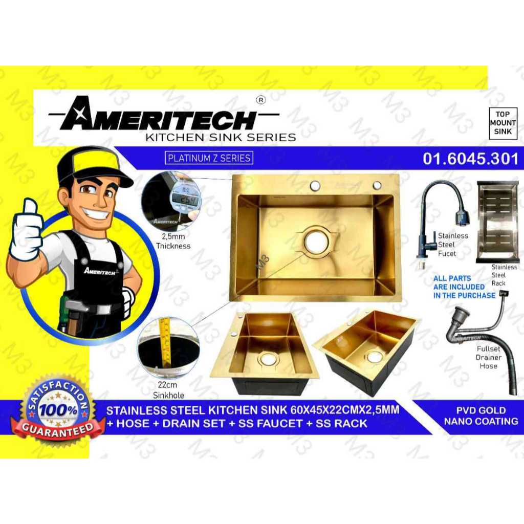 Jual (REGULER) KITCHEN SINK STAINLESS STEEL PLATINUM GOLD 6045 / BCP 1 ...