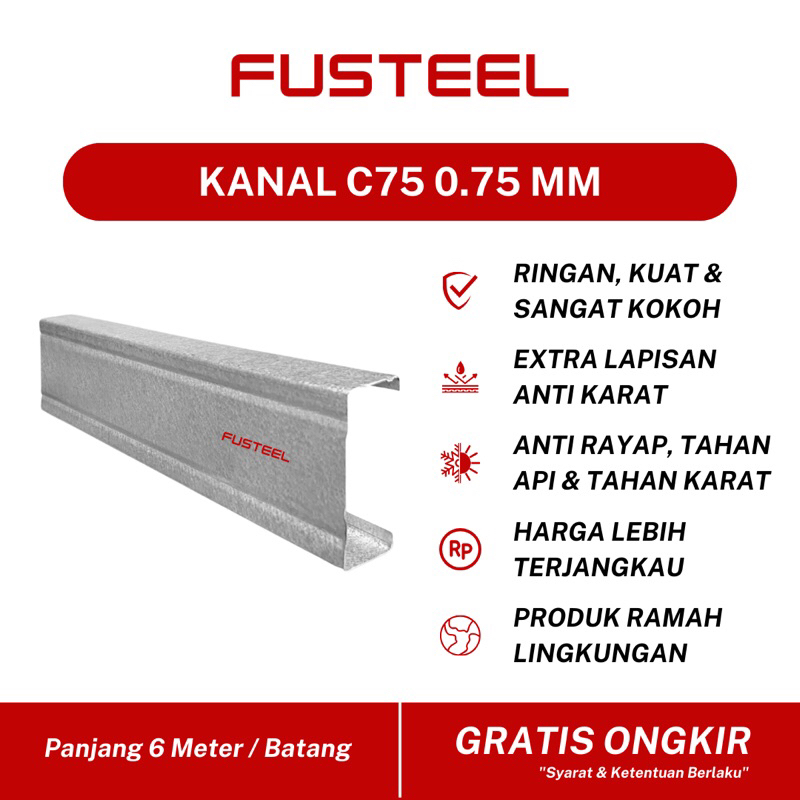Jual FUSTEEL Kanal C75 0.75 mm Full Truss Rangka Atap Baja Ringan Galvalum | Shopee Indonesia