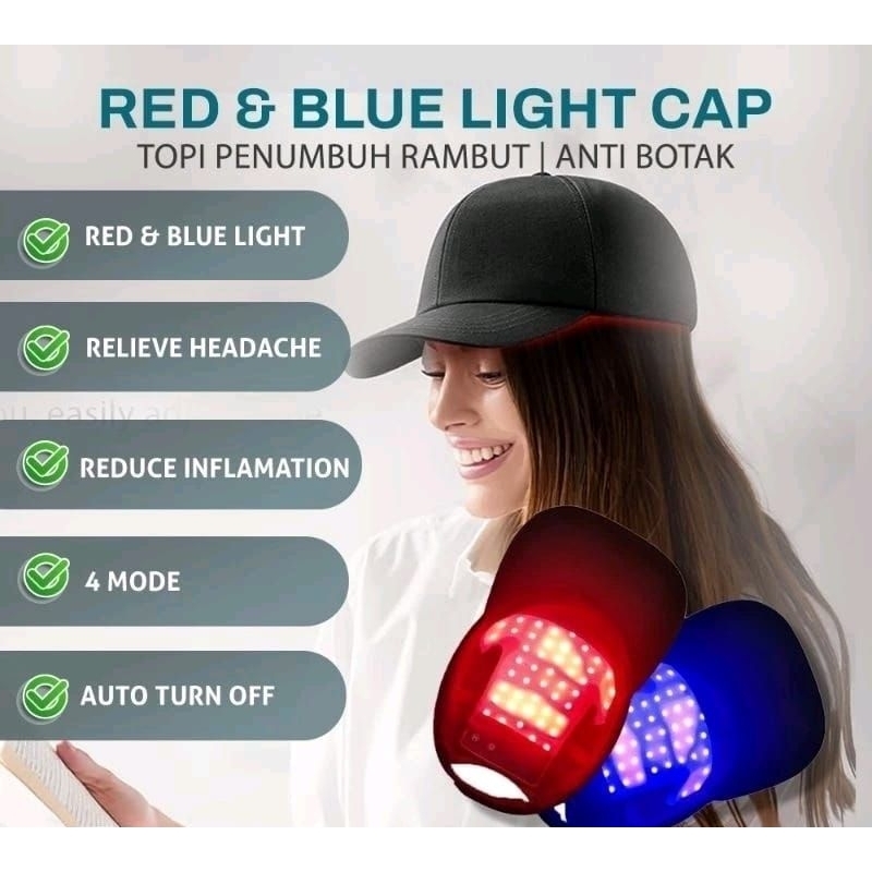 Jual terapi rambut topi penumbuh rambut hair grow red blue infrared cap ...