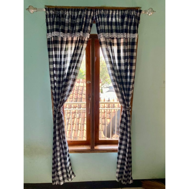 Jual tirai gordeng jendela dan pintu motif kotak besar renda putih ...