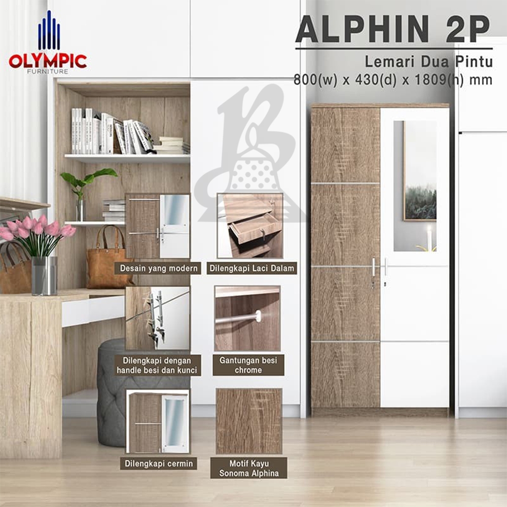 Jual Olympic Lemari Baju 2 Pintu / Lemari Pakaian 2 Pintu / ALPHIN 2P ...