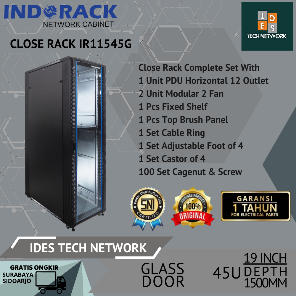 Jual Rack Server Indorack Close Rack IR11545G 45U Depth 1150mm Glass ...