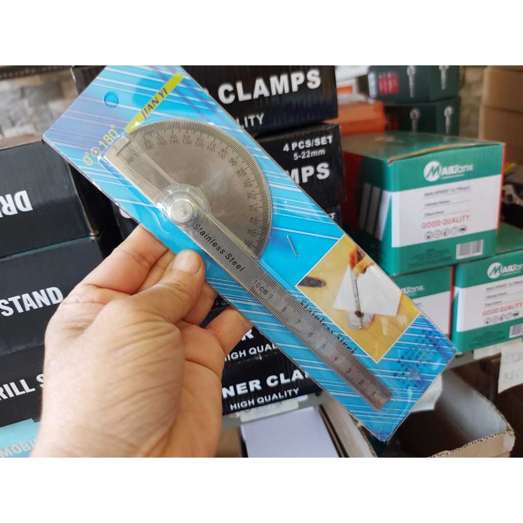Jual Penggaris siku busur sudut / protractor 100mm stainless steel ...
