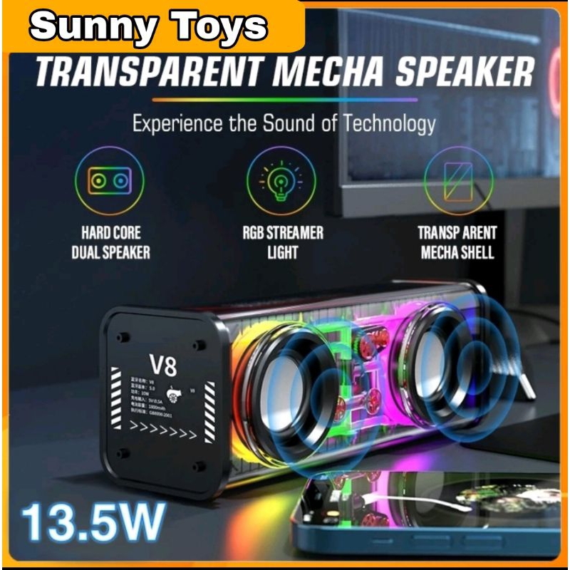 Jual V8 Mecha Bluetooth Speaker Subwoofer 13.5W Double Subwoofer Music ...