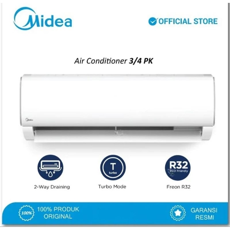 Jual Midea AC Standard 3/4 PK ( 0.75 PK ) R32 Series MSAF-07CRN (Unit ...