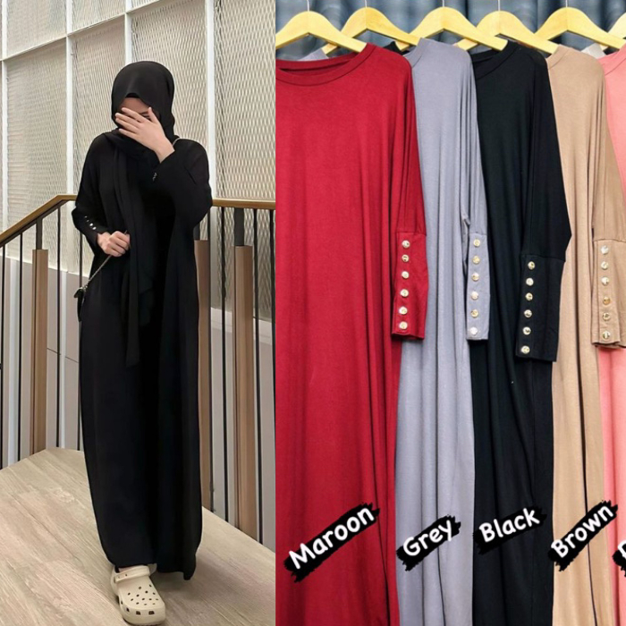 Jual Gamis Knit Button Batwing Premium / Gamis Knit Button Wanita / Gamis Button Korean Premium ...
