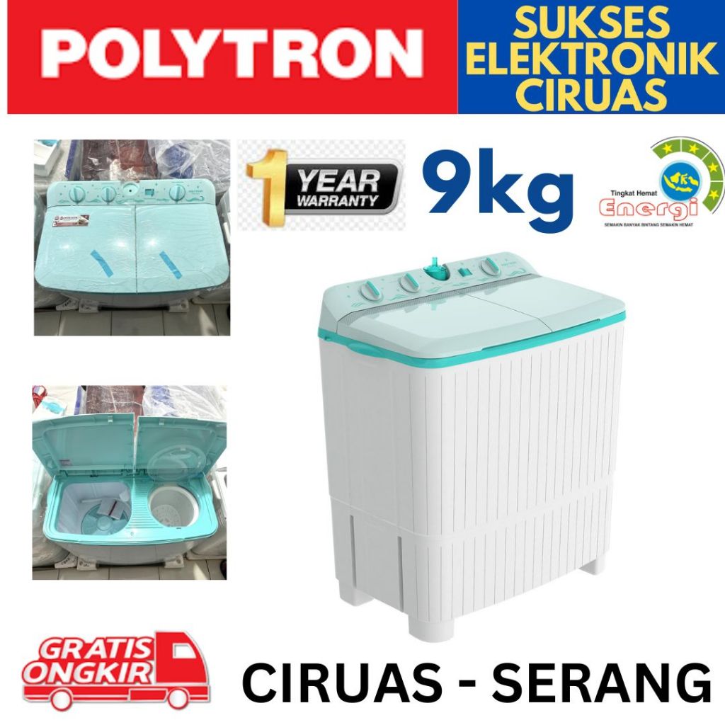 Jual MESIN CUCI POLYTRON 2 TABUNG 9KG PWM-9076 / WASH MACHINE ...