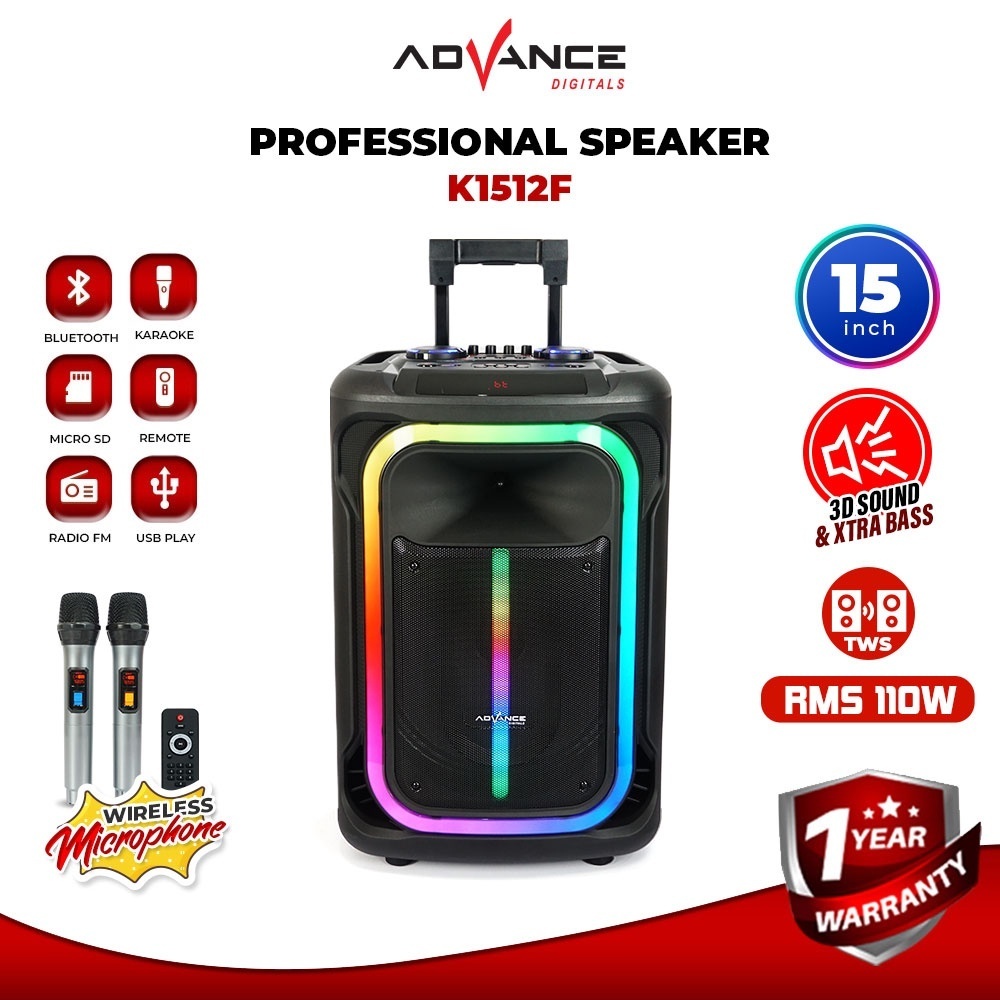 Jual Speaker Advance K1512 F Full Bass Bluetooth Portable Speaker meeting Speaker 15 inch FREE 2 ...