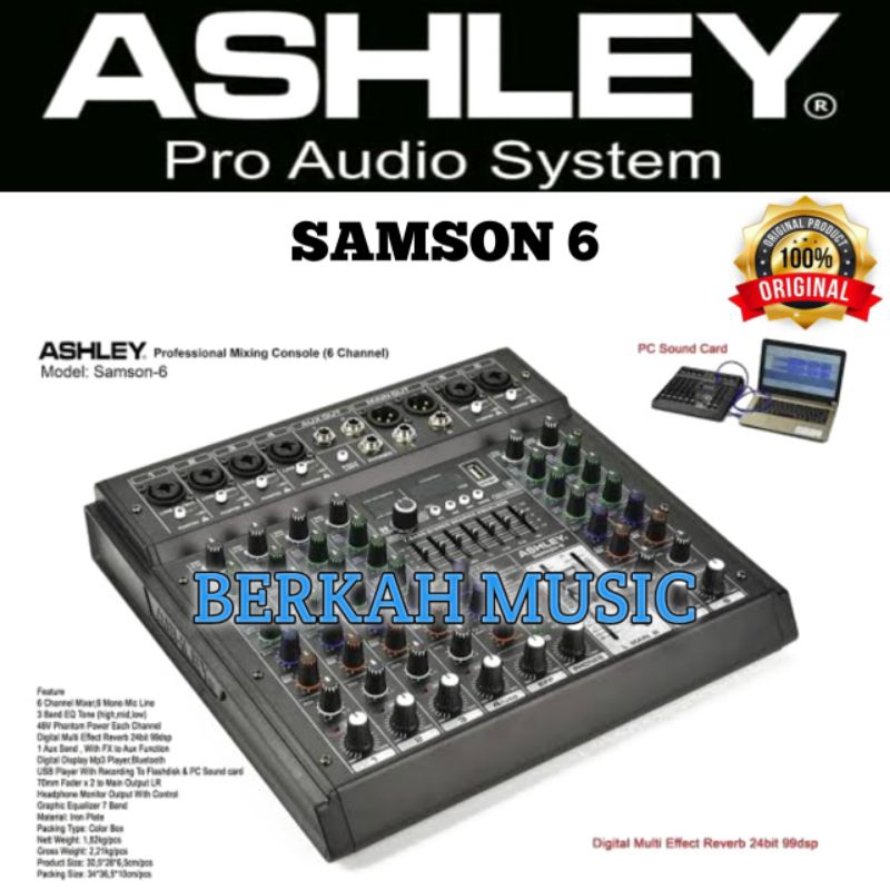 Jual Mixer Ashley Samson 6 Original 6 Channel Bluetooth-Usb | Shopee Indonesia