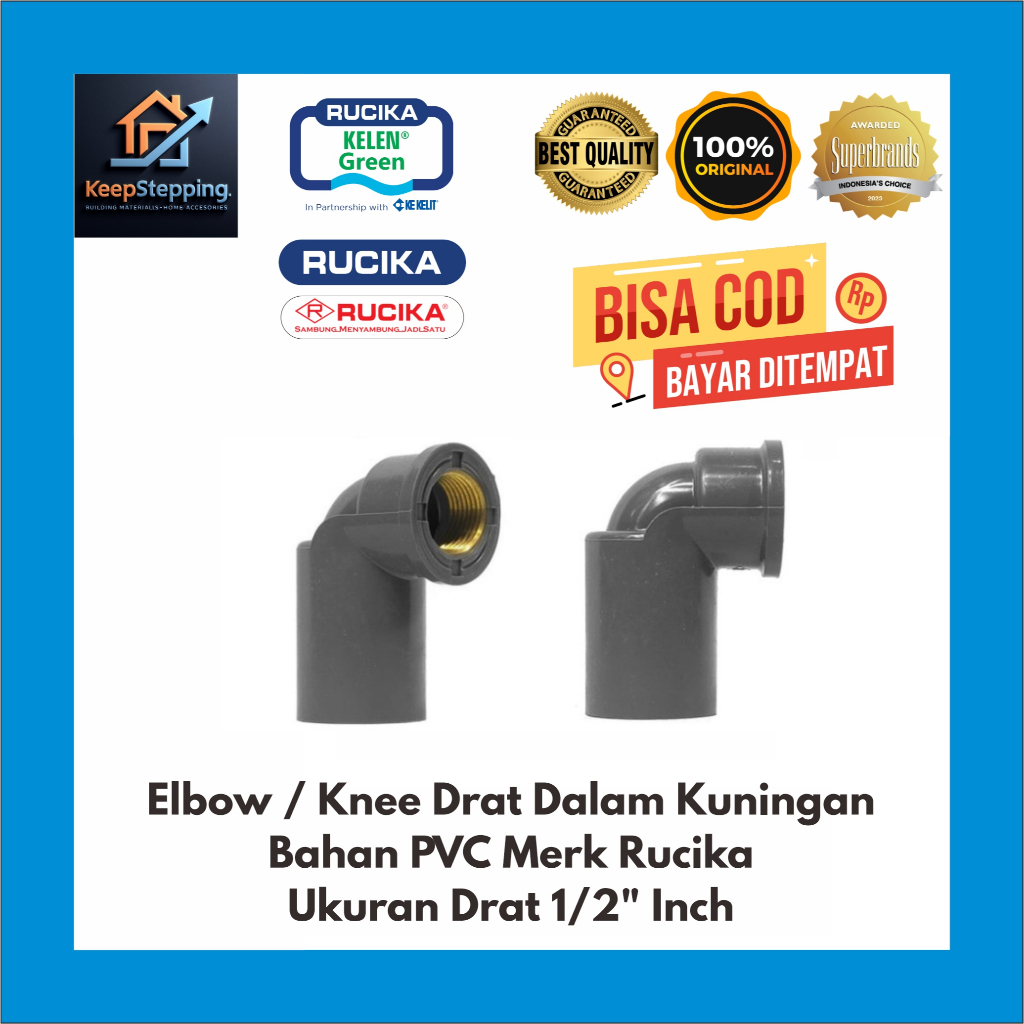 Jual Elbow / Knee Drat Dalam Kuningan 1/2" inch PVC Rucika | Shopee Indonesia