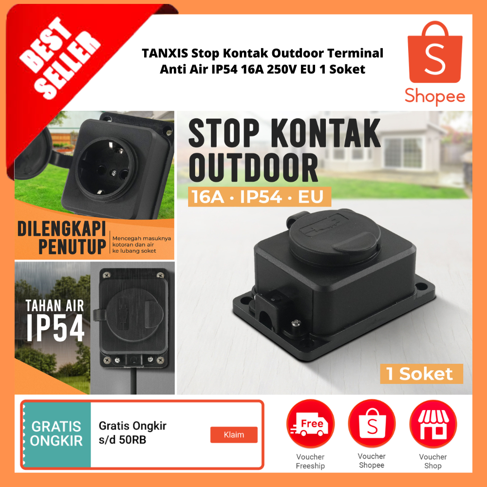 Jual StopKontak Outdoor Terminal Anti Air IP54 16A 250V EU 1 Soket ...