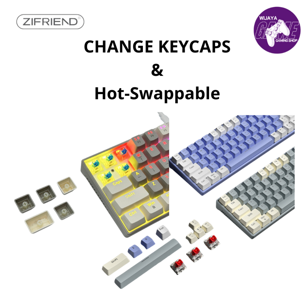 Jual ZIFRIEND T62 Mechanical Keyboard 63Keys 60% Layout Blue Red Switch RGB Backlit Hotswap ...