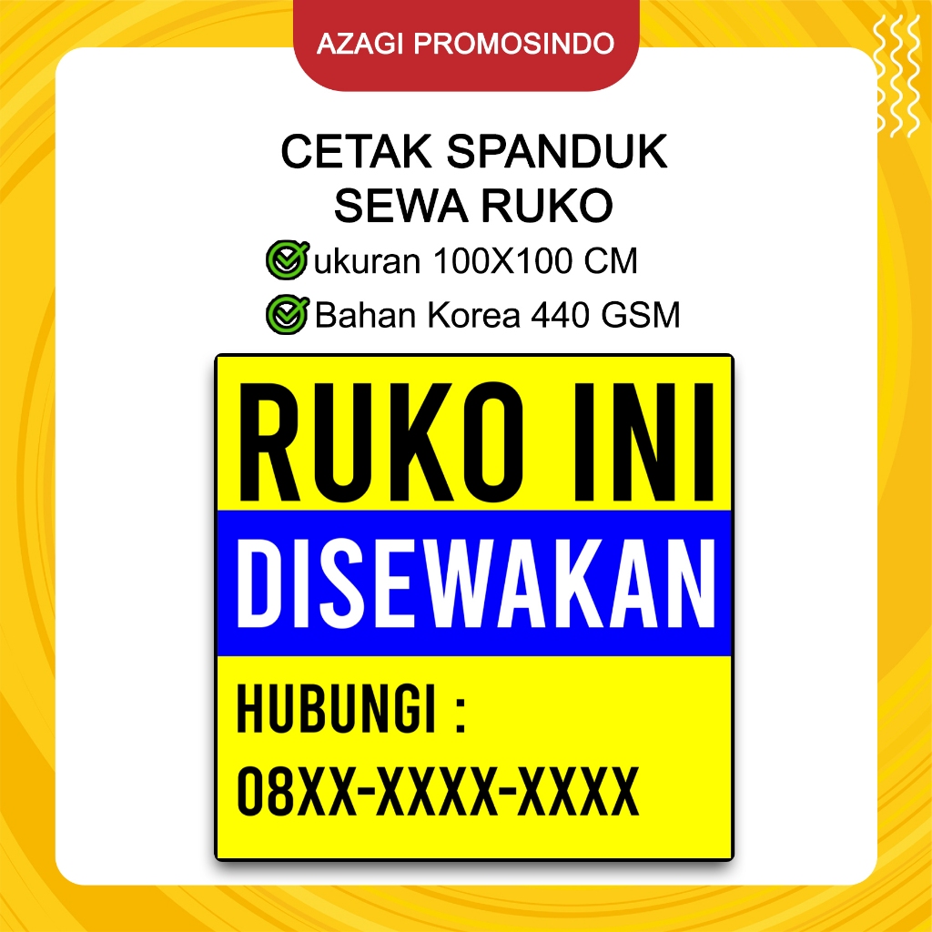 Jual Cetak Spanduk Sewa Ruko Ukuran 100X100 Bahan Flexy Korea 440 Gsm ...