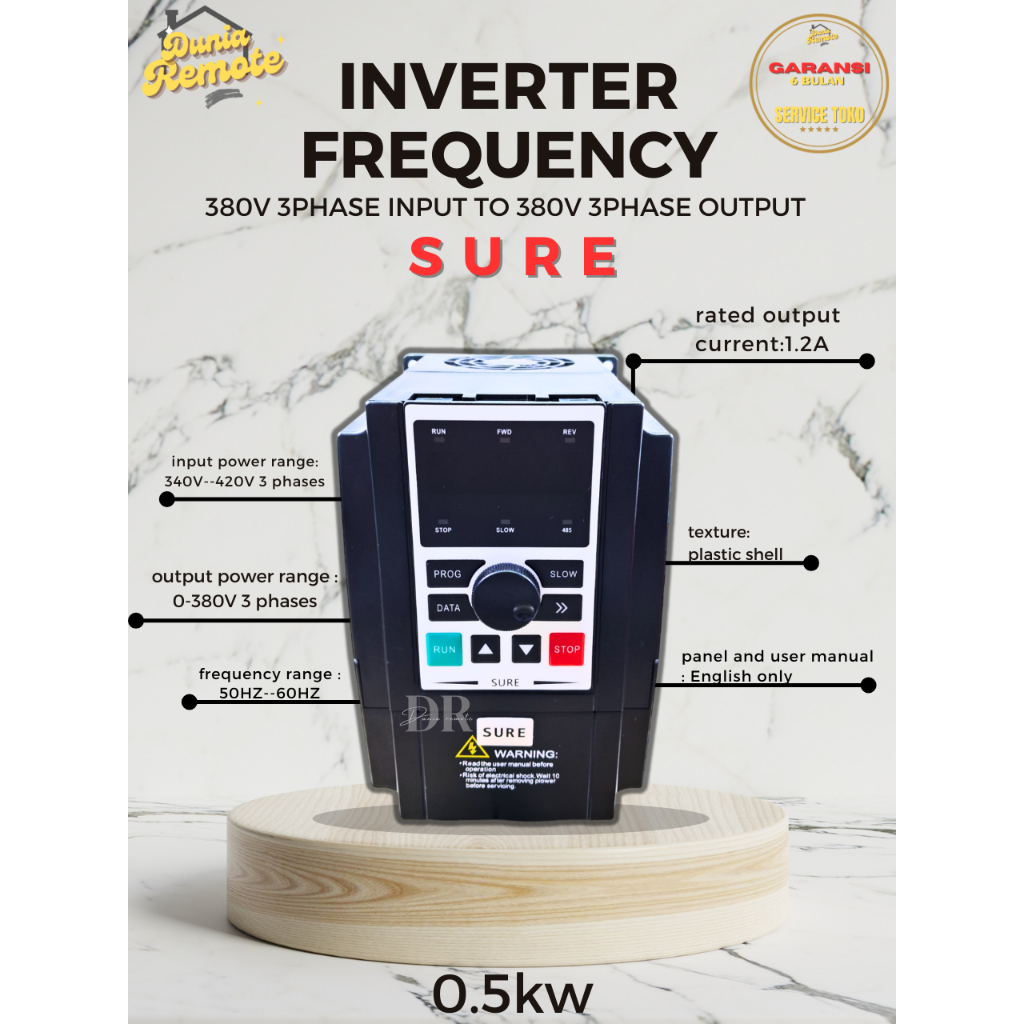Jual Inventer Frekuensi Converter SURE 0.5KW INPUT 380V 3Phase To 380V 3Phase Output Frekuensi ...