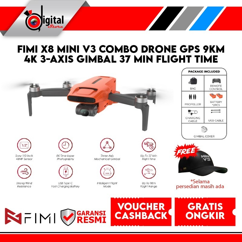 Jual FIMI X8 MINI V3 COMBO Drone GPS 9km 4K 3-axis Gimbal 37 Min Flight Time | Shopee Indonesia