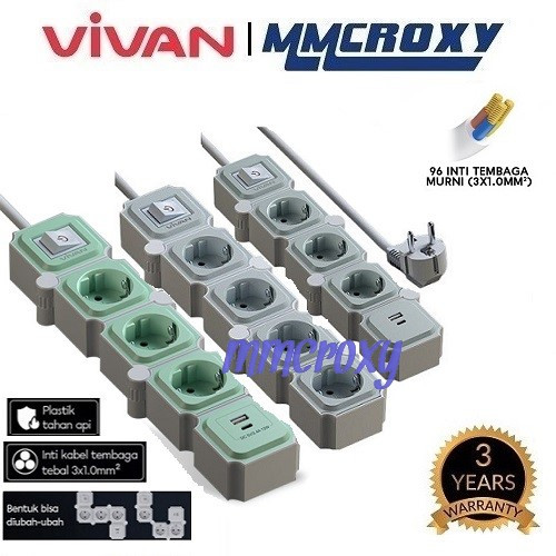 Jual Vivan VPS Fashion Stop Kontak Saklar 3-4 Lubang + USB A USB Type C ...