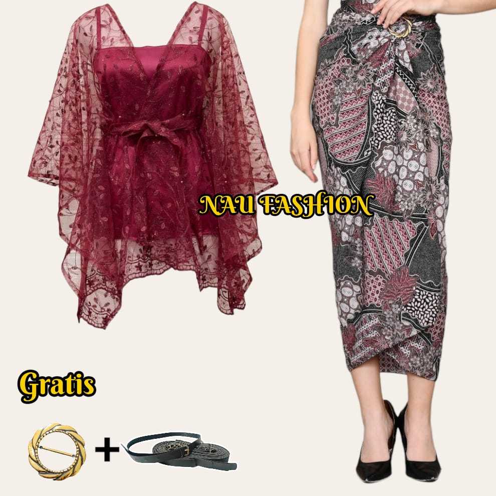 Jual Outfit Atasan Fashion Satu Set Outer brokat cape Brokat Crop ...