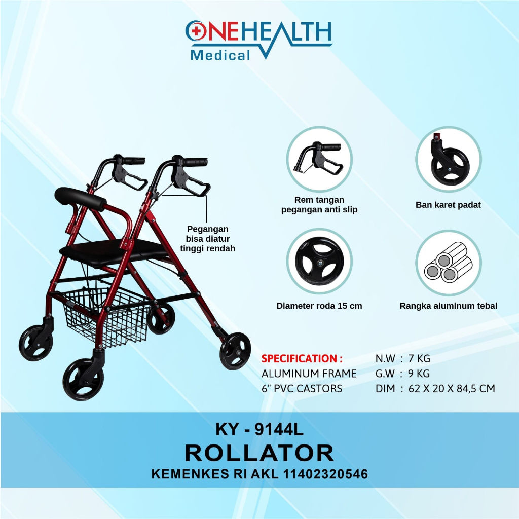 Jual Walker Rollator Onehealth KY9144L / Alat Bantu Jalan Lansia Roda ...