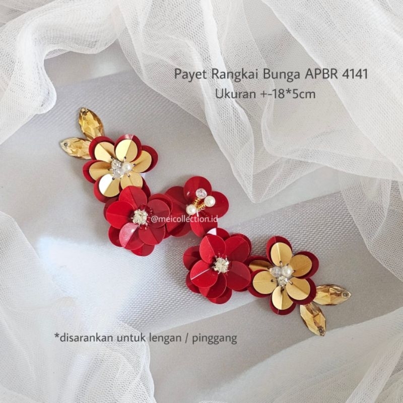 Jual payet rangkai bunga 3D APBR 4141 bahu merah maroon kebaya tunangan ...