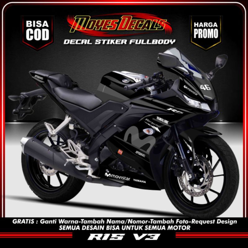 Jual Decal Yamaha R15 V3 Full Body ,Decal sticker Yamaha R15 V3 motif ...