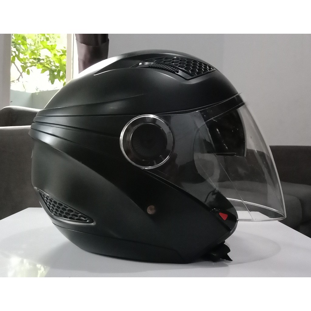 Jual Helm Zeus ZS 610 Half Face Solid Black Doff Double Visor Ori ...