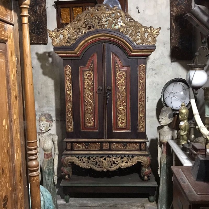 Jual Lemari Cunduk Prada Ukir Naga Jawa Kayu Jati Antik Lawas Jadul ...