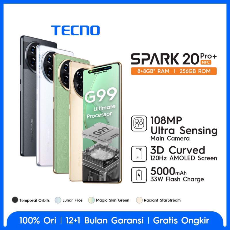 Jual Tecno Spark 20 Pro+ NFC [8GB/256GB] Extended RAM 8GB - Helio G99 - 6,78" AMOLED FHD+ 3D ...