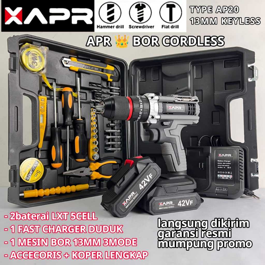 Jual APR Bor Cordless AP20+ 13 mm keyless chuck Brushless Bor beton ...