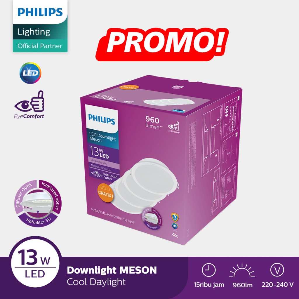 Jual Philips Lampu Downlight LED Meson Multipack 59464 125 13W 65K Putih | Shopee Indonesia