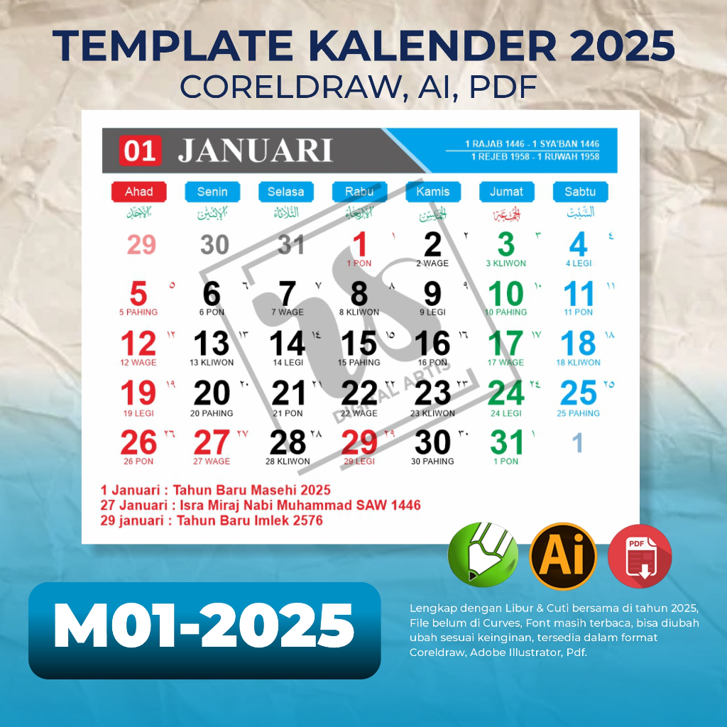 Jual Template Kalender 2025 Model 01 - Vektor CDR, AI, PDF | Shopee ...
