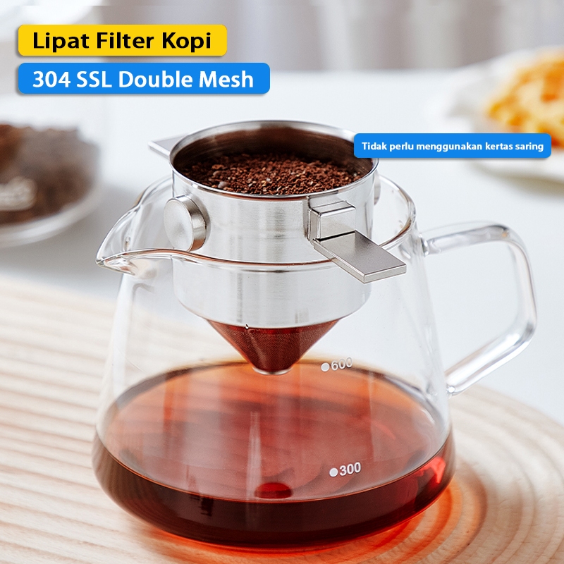Jual 304 Stainless Steel Filter Kopi Portabel V60 /Dual Mesh Fold ...