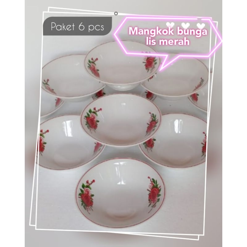 Jual MANGKOK BUNGA LIS MERAH(isi 6pcs) | Shopee Indonesia