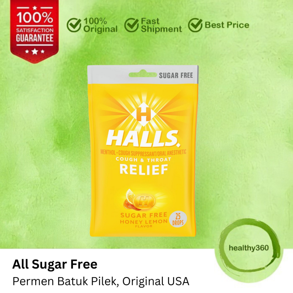 Jual Halls Sugar Free Honey Lemon Permen Batuk Pilek Tenggorokan Made ...