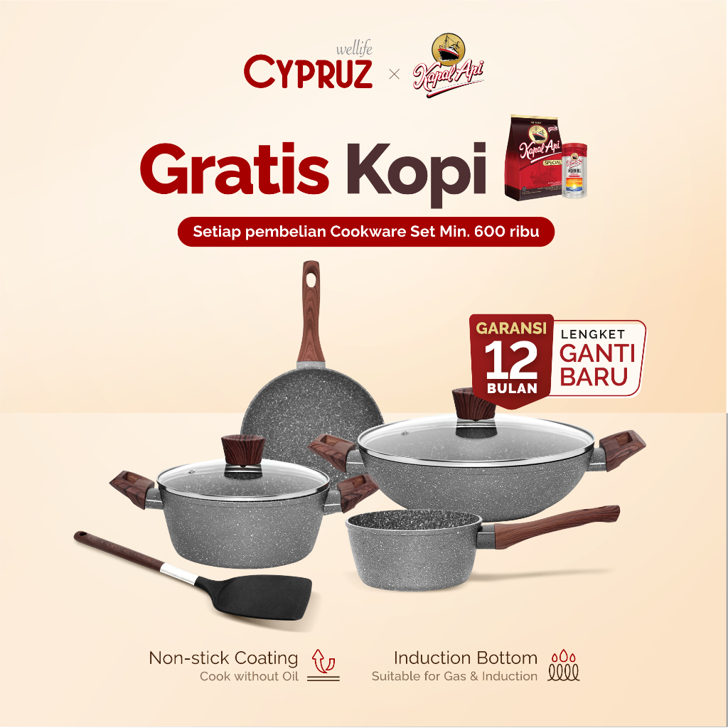 Jual Cypruz Cookware Set Grey Marble Series Panci Set Anti Lengket Premium 7pcs | Shopee Indonesia