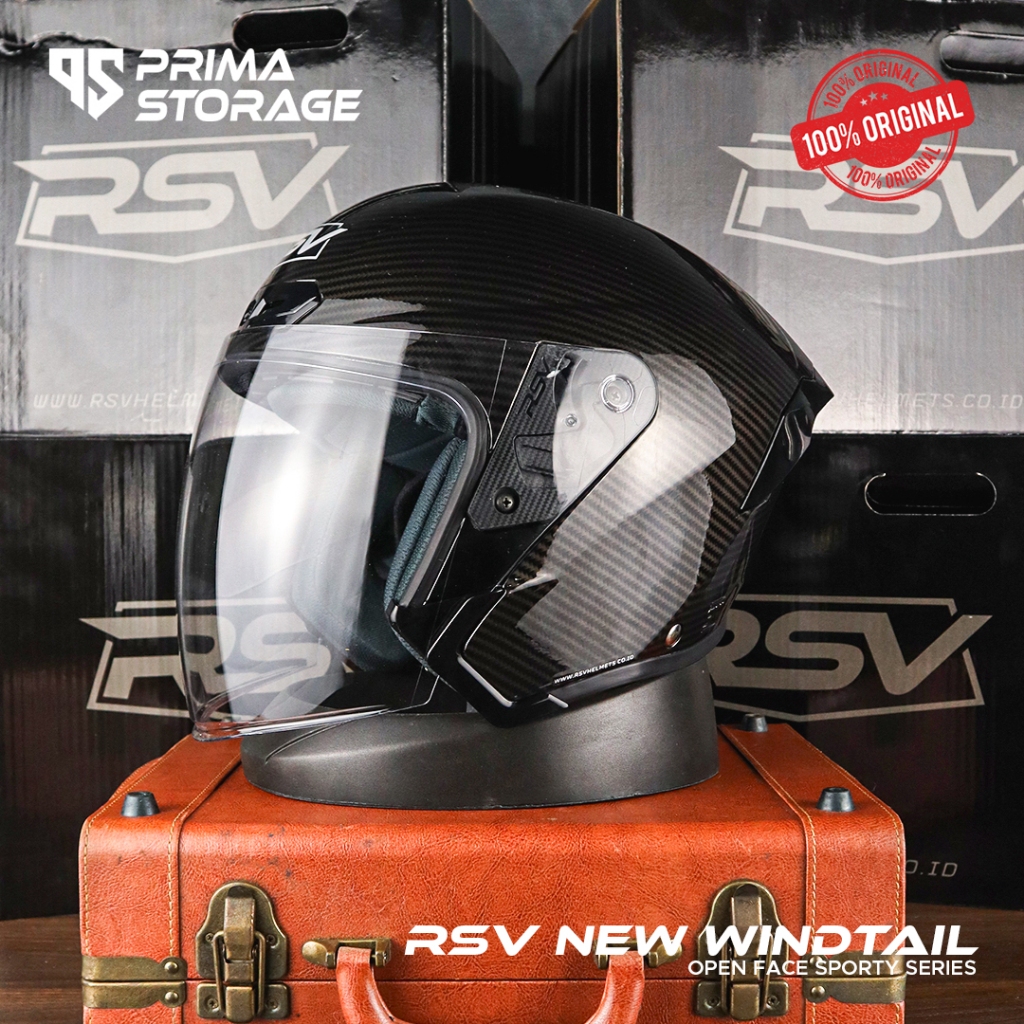 Jual HELM RSV NEW WINDTAIL CARBON GLOSSY / HELM HALF FACE / HELM RSV ...