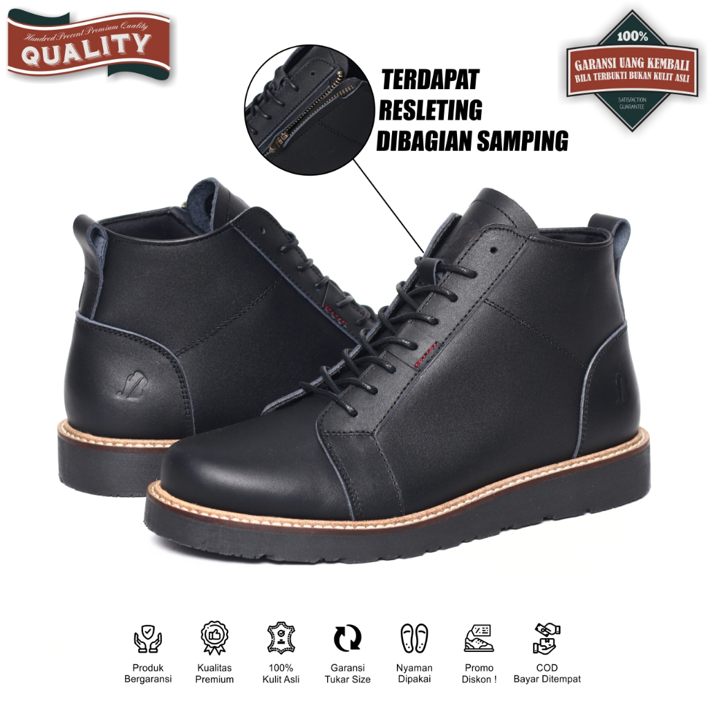 Jual Bradleys Baldev Black - Sepatu Kulit Boots Sleting Pria | Shopee ...