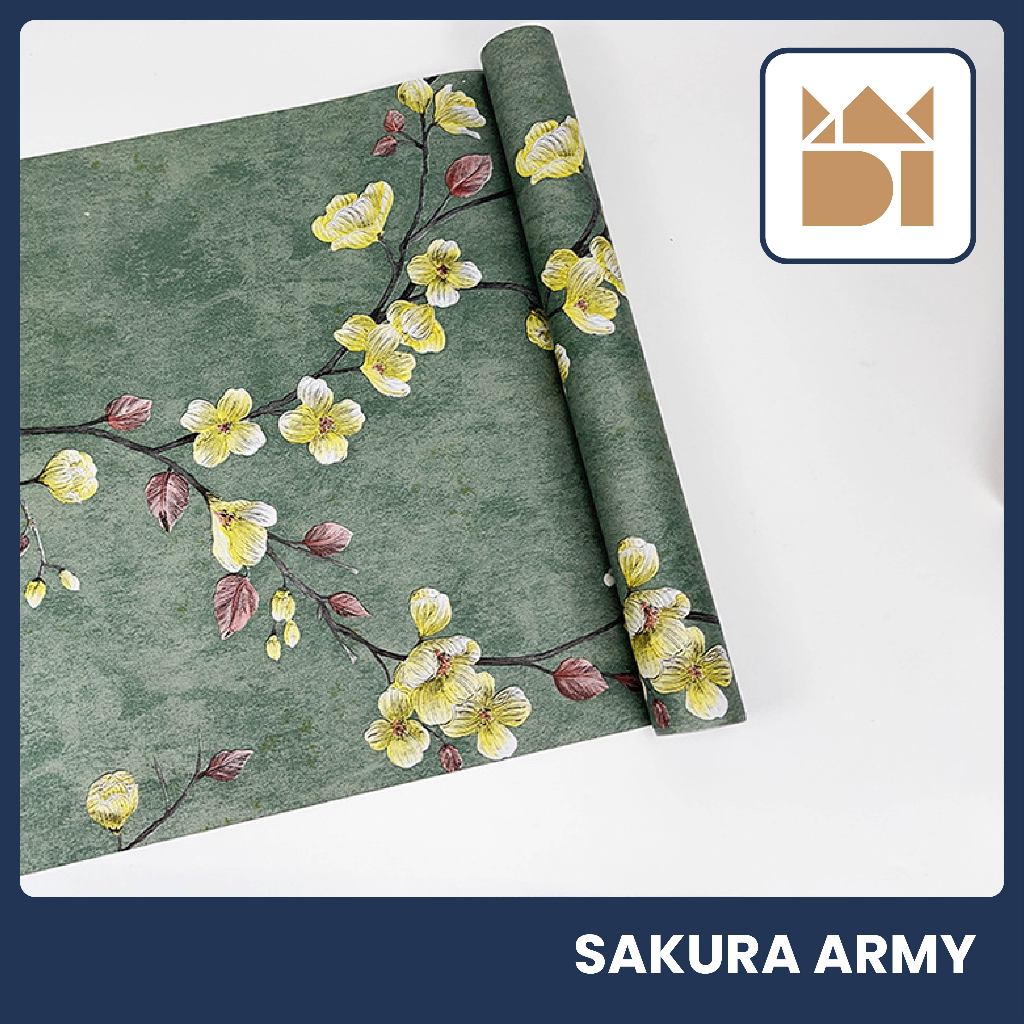 Jual Wallpaper Stiker Dinding Motif Bunga Sakura Army Ukuran 45 Cm x 8 ...