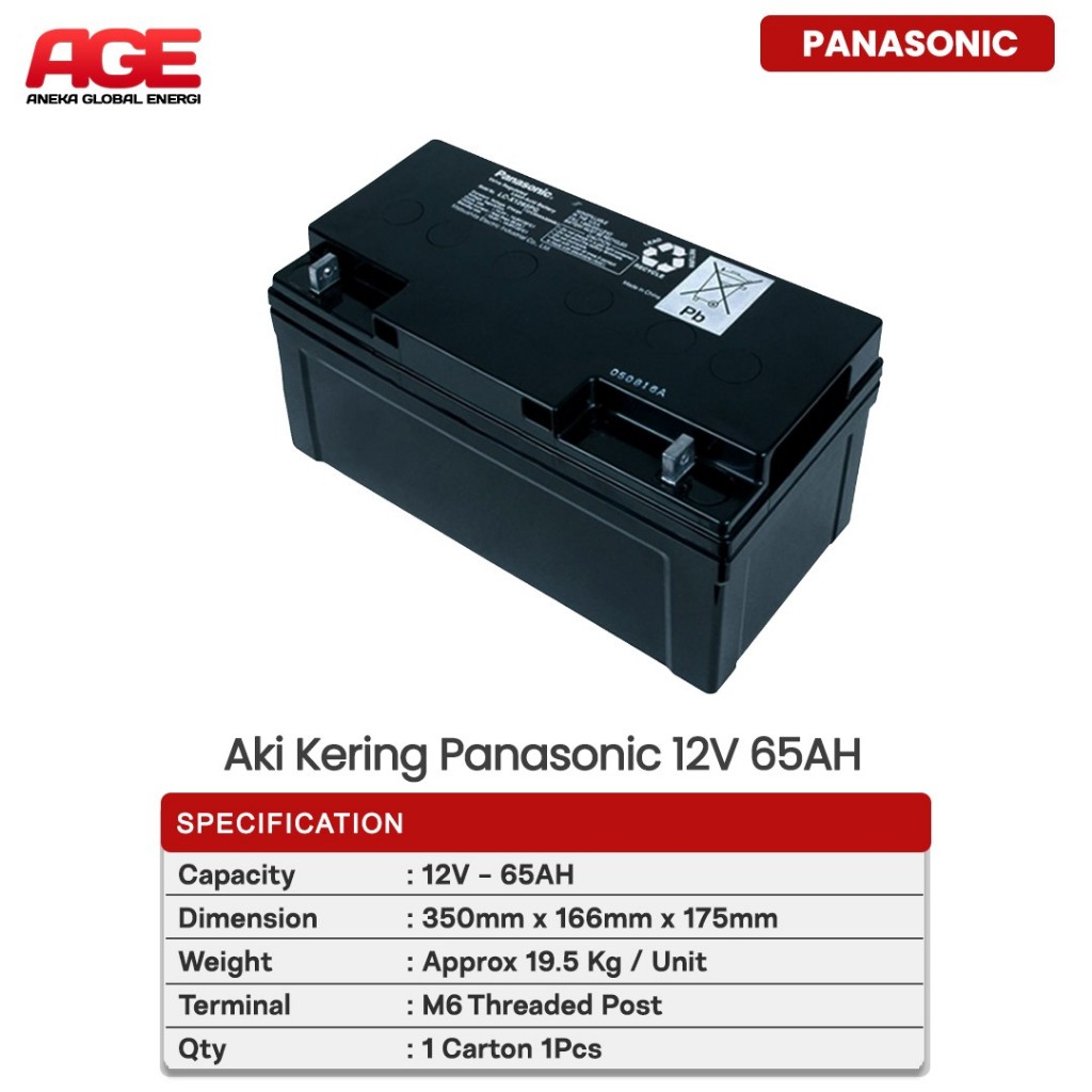 Jual PANASONIC BATTERY UPS 65ah 12V / SOLAR PANEL AKI KERING / BATERAI ...