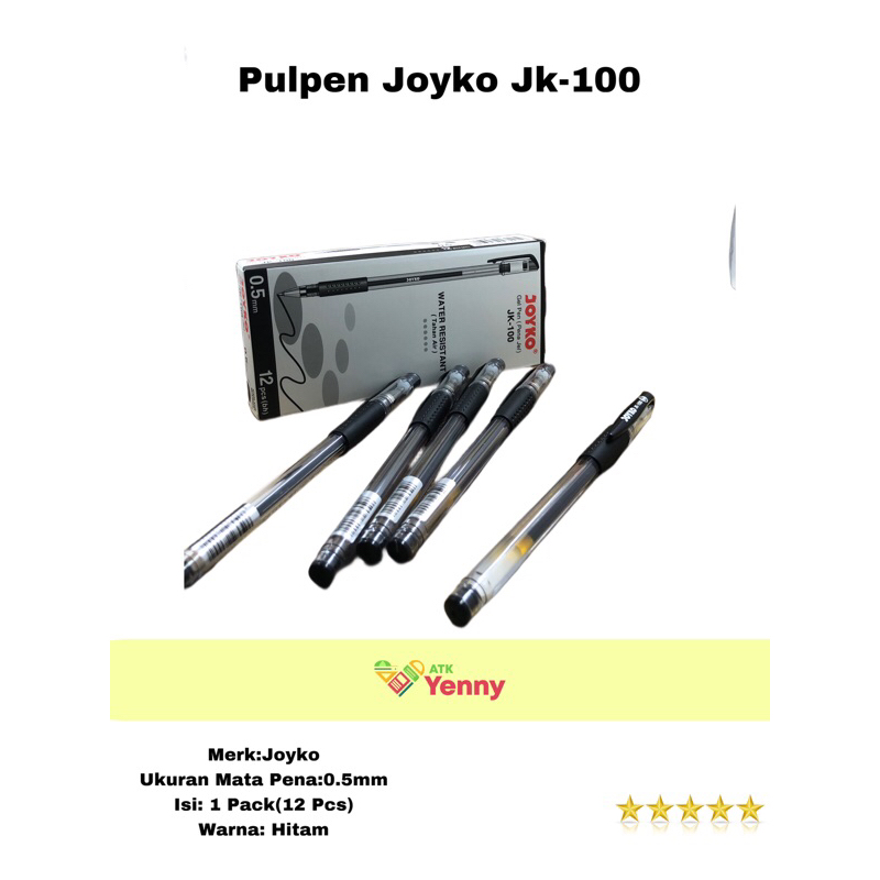 Jual Pulpen Gel Joyko Jk-100 / Gel Pen Joyko JK-100 / Pena Jel Joyko JK-100 Warna Hitam 1 Pack ...