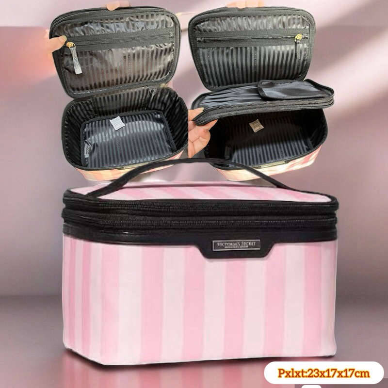 Jual Victoria's Secret Beauty Case Strip Pink Harha Normal butik ...